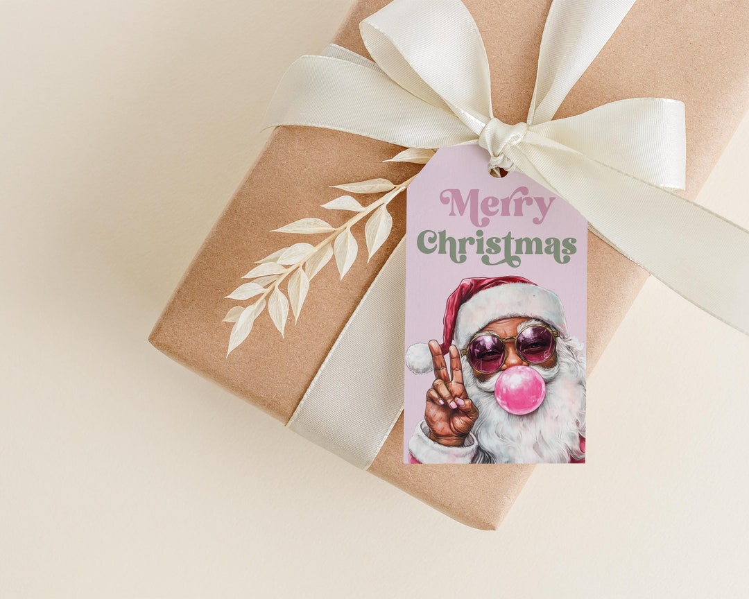 Black Santa Claus Gift Tag, Merry Christmas Gift Tag, Christmas Favors ...