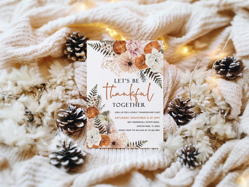 Thanksgiving Invitation Template Thanksgiving Dinner Invite Floral ...