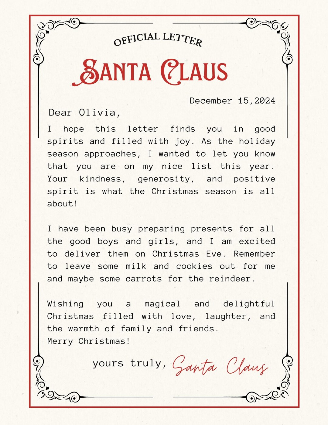 Digital Download - Customizable Letter From Santa, Holiday Decor ...