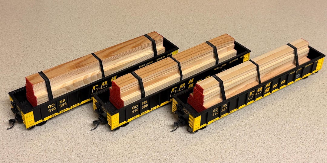 53' Railgon GONX Gondola (trio) W/lumber Loads - Kadee 142 Couplers ...