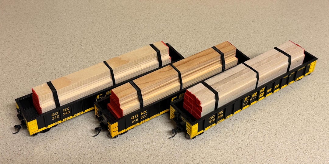 53' Railgon GONX Gondola (trio) W/lumber Loads - Kadee 142 Couplers ...