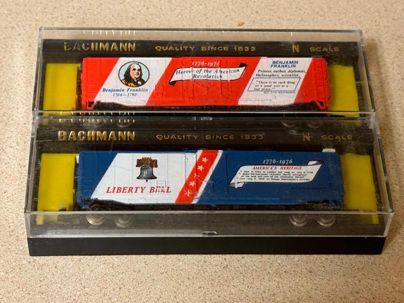 Bachmann N Scale (6) Bicentennial Boxcars - Rapido Couplers - Metal ...