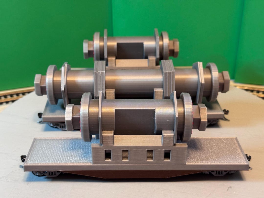 HO Scale 50' Nuclear Waste Transport Flatcars (3) - Kadee 148 Couplers ...