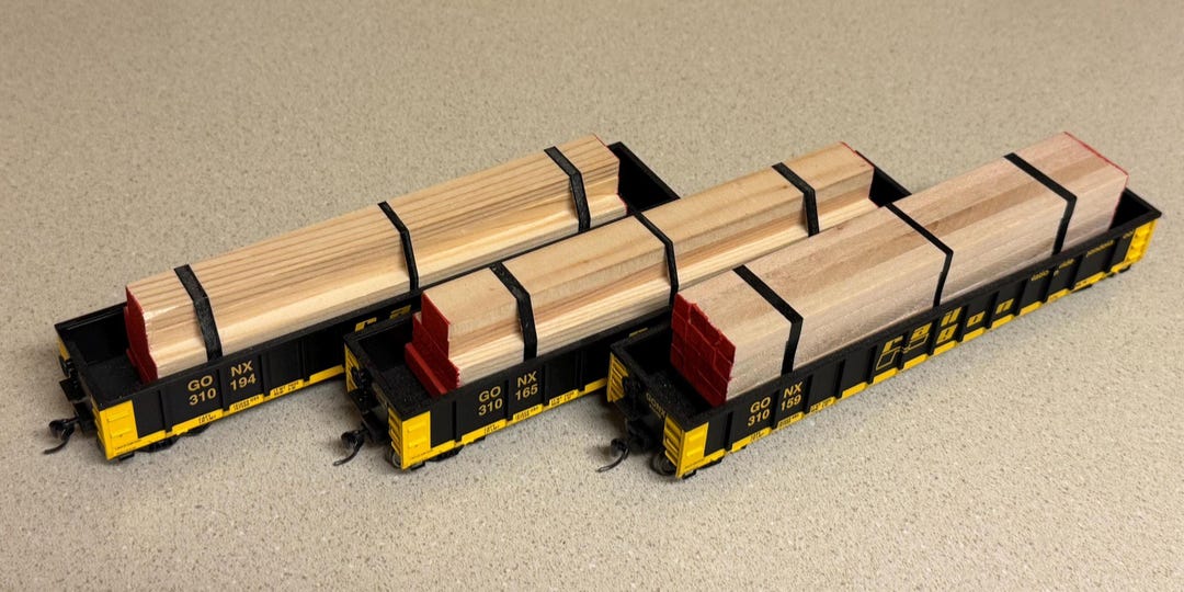 53' Railgon GONX Gondola (trio) W/lumber Loads - Kadee 142 Couplers ...
