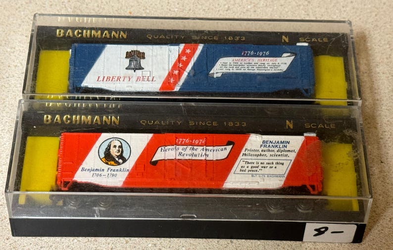 Bachmann N Scale (6) Bicentennial Boxcars - E-Z Mate Mark II Couplers ...