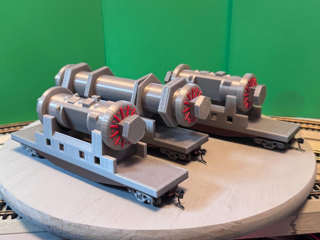 HO Scale 50' Nuclear Waste Transport Flatcars (3) - Kadee 148 Couplers ...