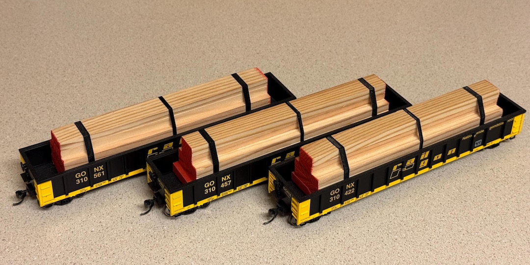 53' Railgon GONX Gondola (trio) W/lumber Loads - Kadee 142 Couplers ...