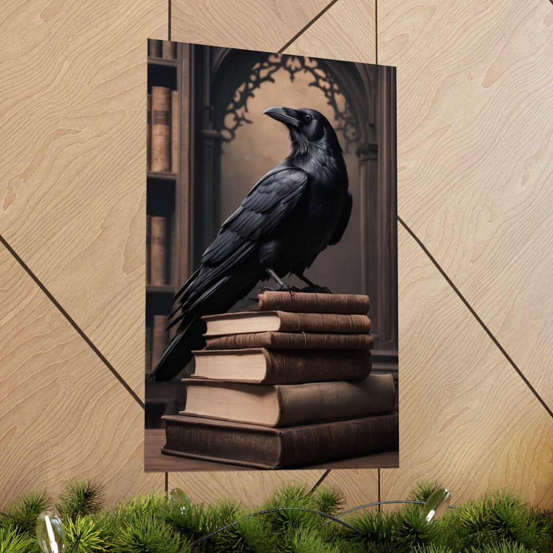 Gothic Raven Library Art, Natural Rustic Art, Dark Decor, Crow Artwork ...