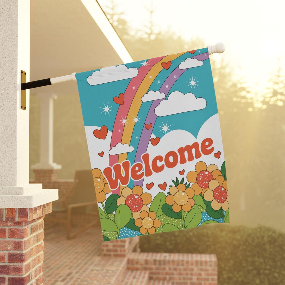 Colorful Welcome Garden Banner, Seasonal Decor, Outdoor Welcome Flag ...