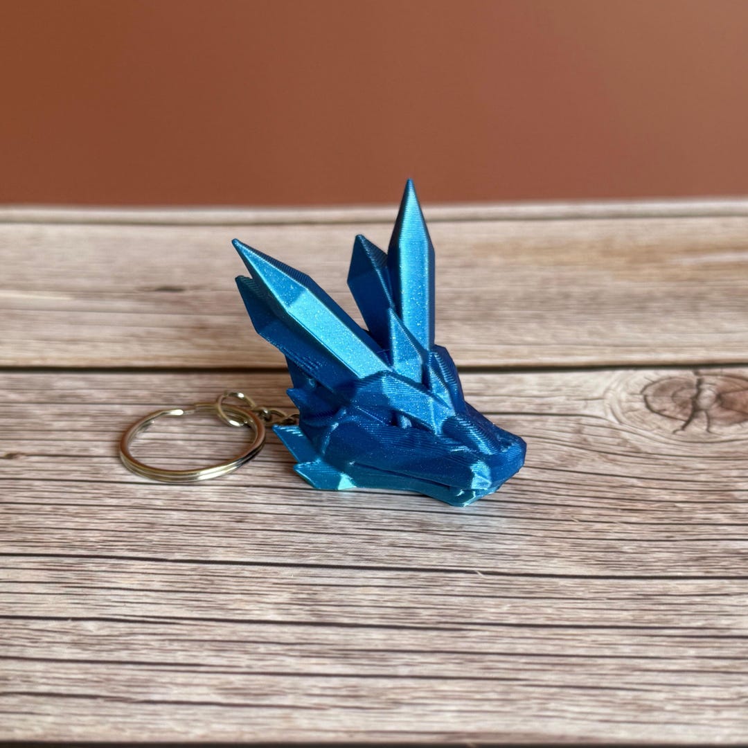Crystal Dragon Head 3D Printed Keychain – Fantasy Keychain, Unique ...