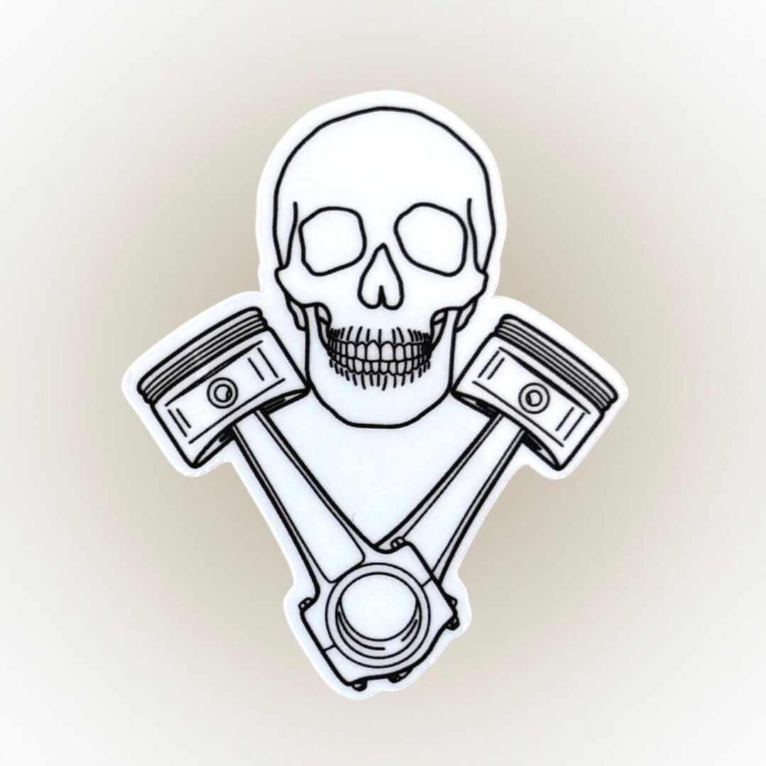 Skull and Pistons Vinyl Sticker – Mechanic, Motorhead Art, Rocker ...