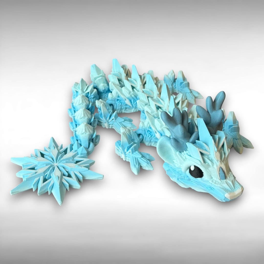 15.5in Articulated Baby Winter Dragon – 3D Printed Frosty Ice Dragon ...