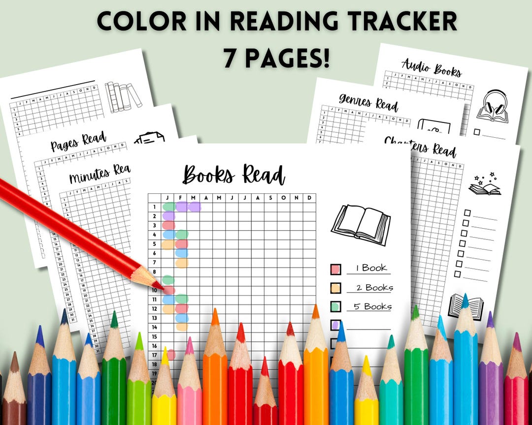 Printable Reading Tracker: Color-in Chart for Book Lovers (digital ...