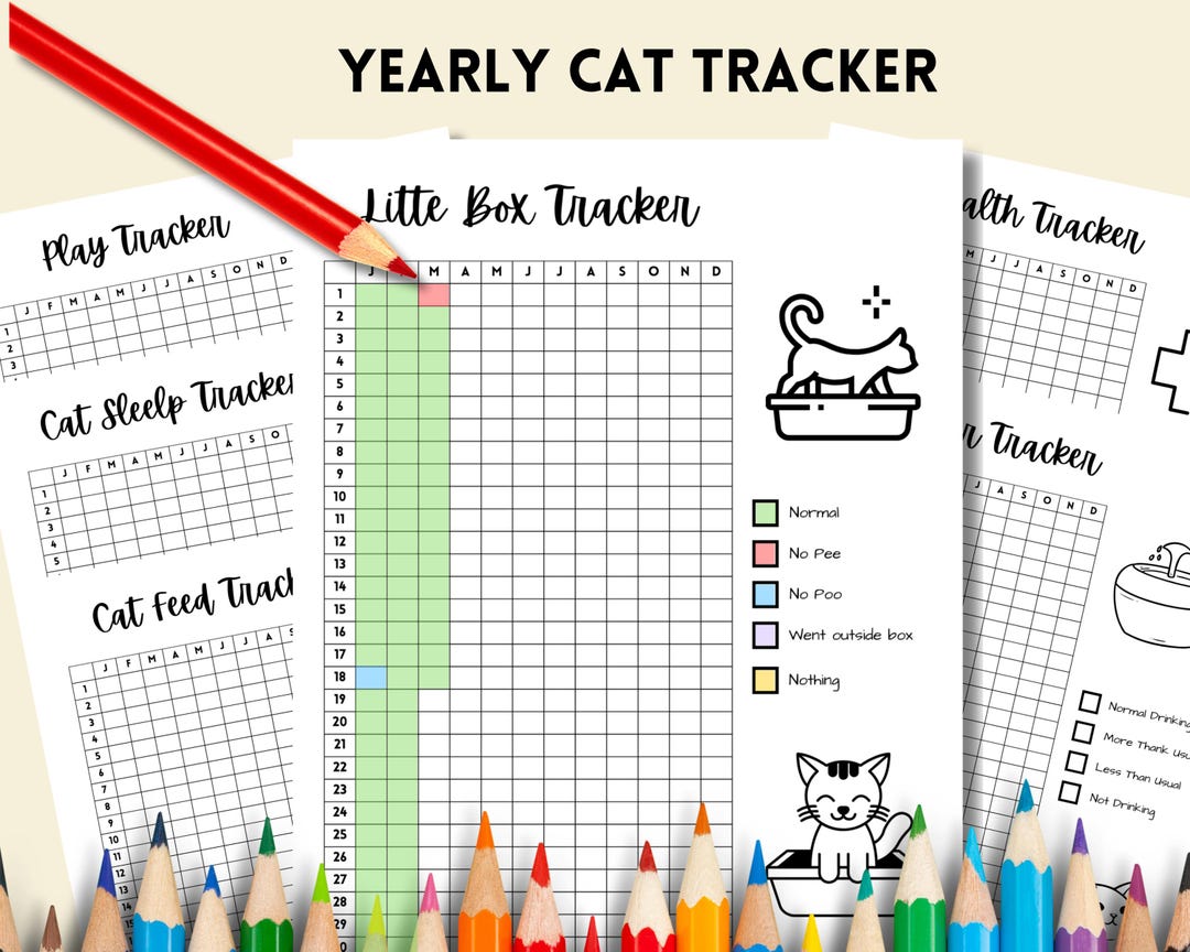 Yearly Cat Tracker | Litter Box Tracker | Cat Health Journal | Cat Play ...