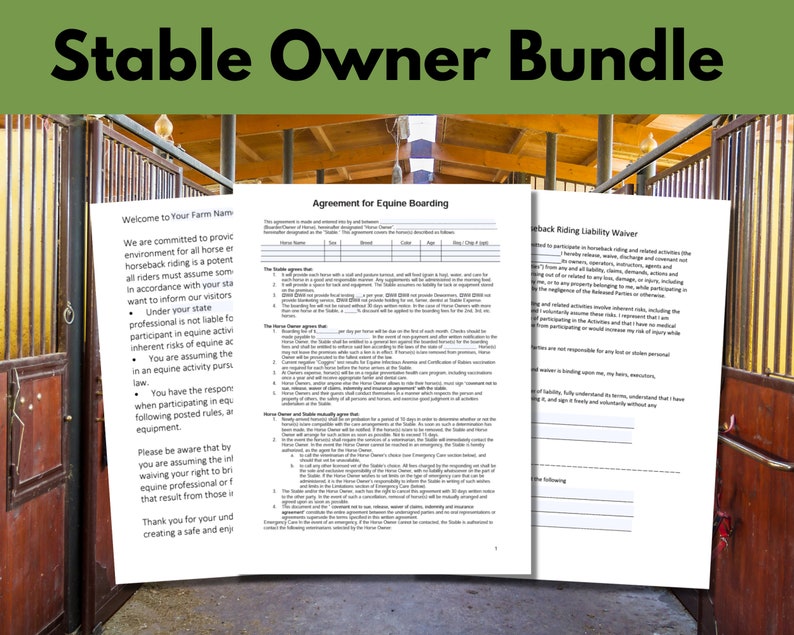 Stable Owner Bundle: Customizable Pdfs for Equestrian Businesses ...