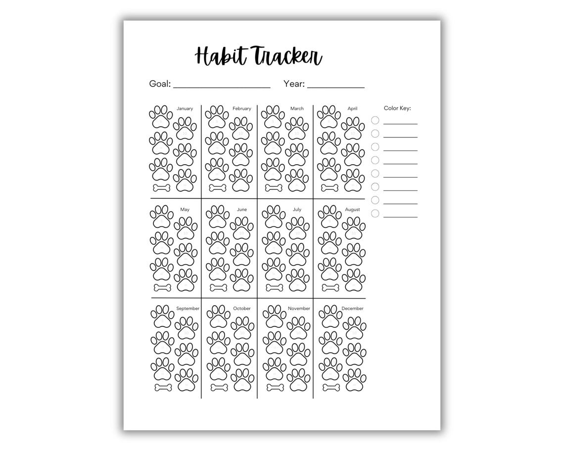 Puppy Paws Habit Tracker | Goal Tracker | Yearly Tracker | Personal ...