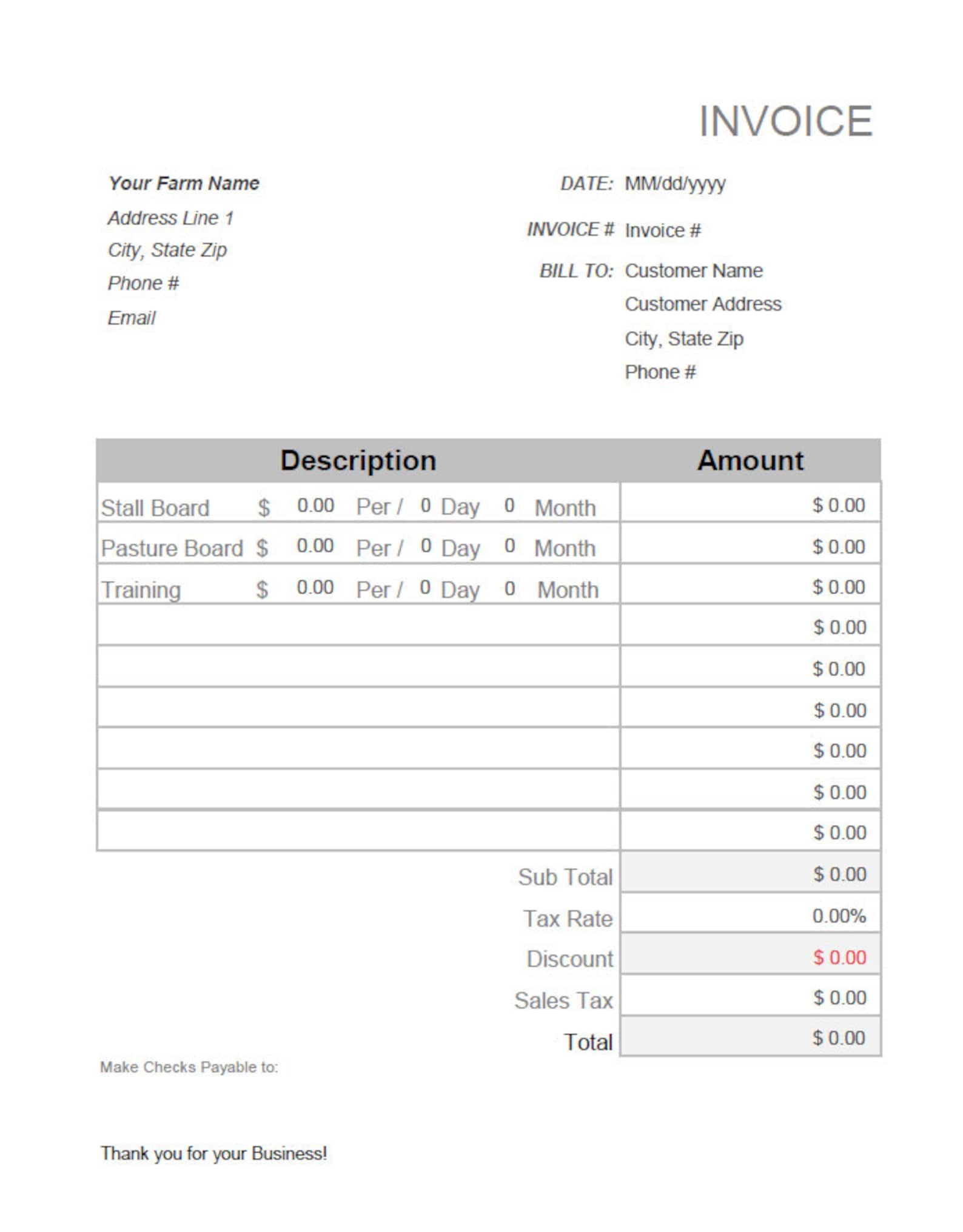 Custom Stable Owner Invoice - Horse Boarding Invoice - Horse Care ...