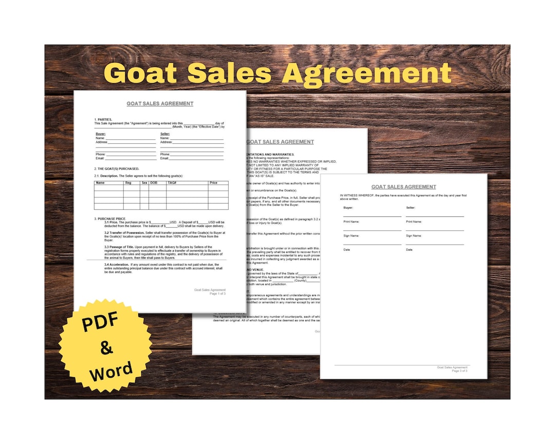 Goat Sales Agreement - Legal Sales Form - Small Farm Sales Agreement ...