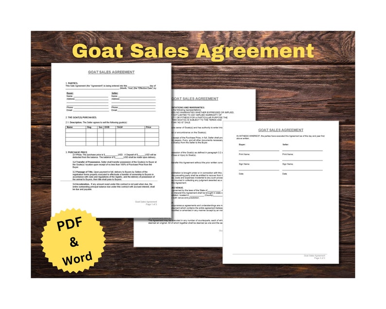 Goat Sales Agreement - Legal Sales Form - Small Farm Sales Agreement ...