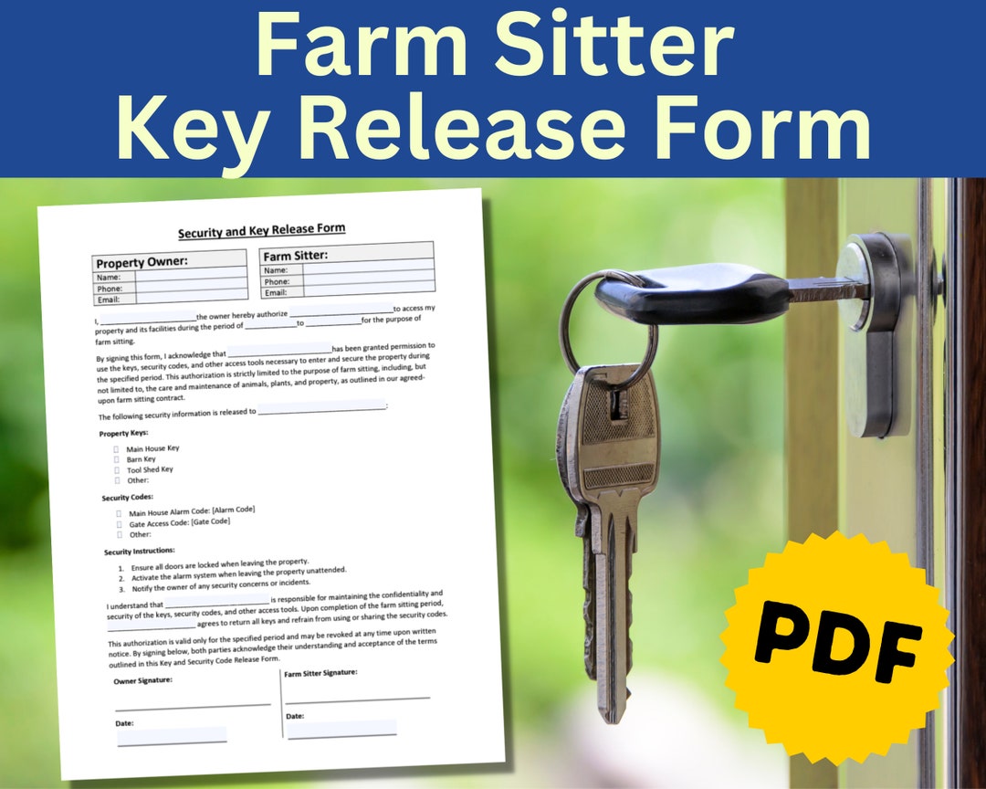 Farm Sitter Key Release Form: Fillable PDF - Etsy