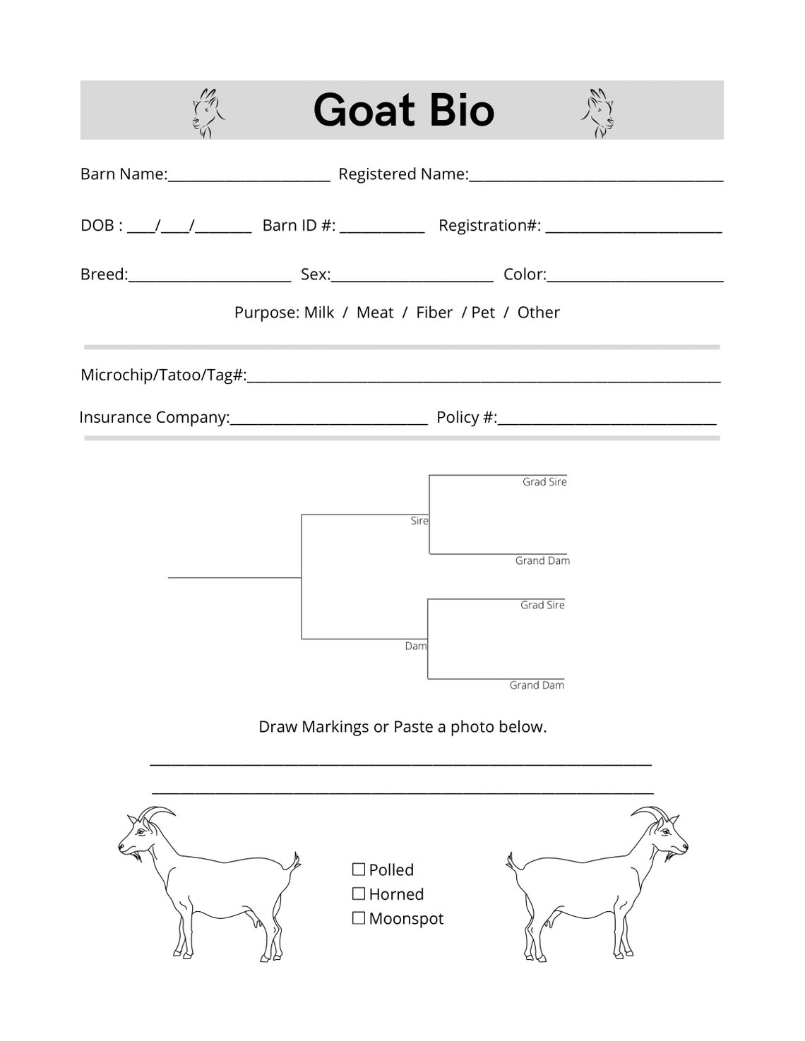 Goat Record Keeping Log Book: Breeding, Milking, Vet Records (digital ...