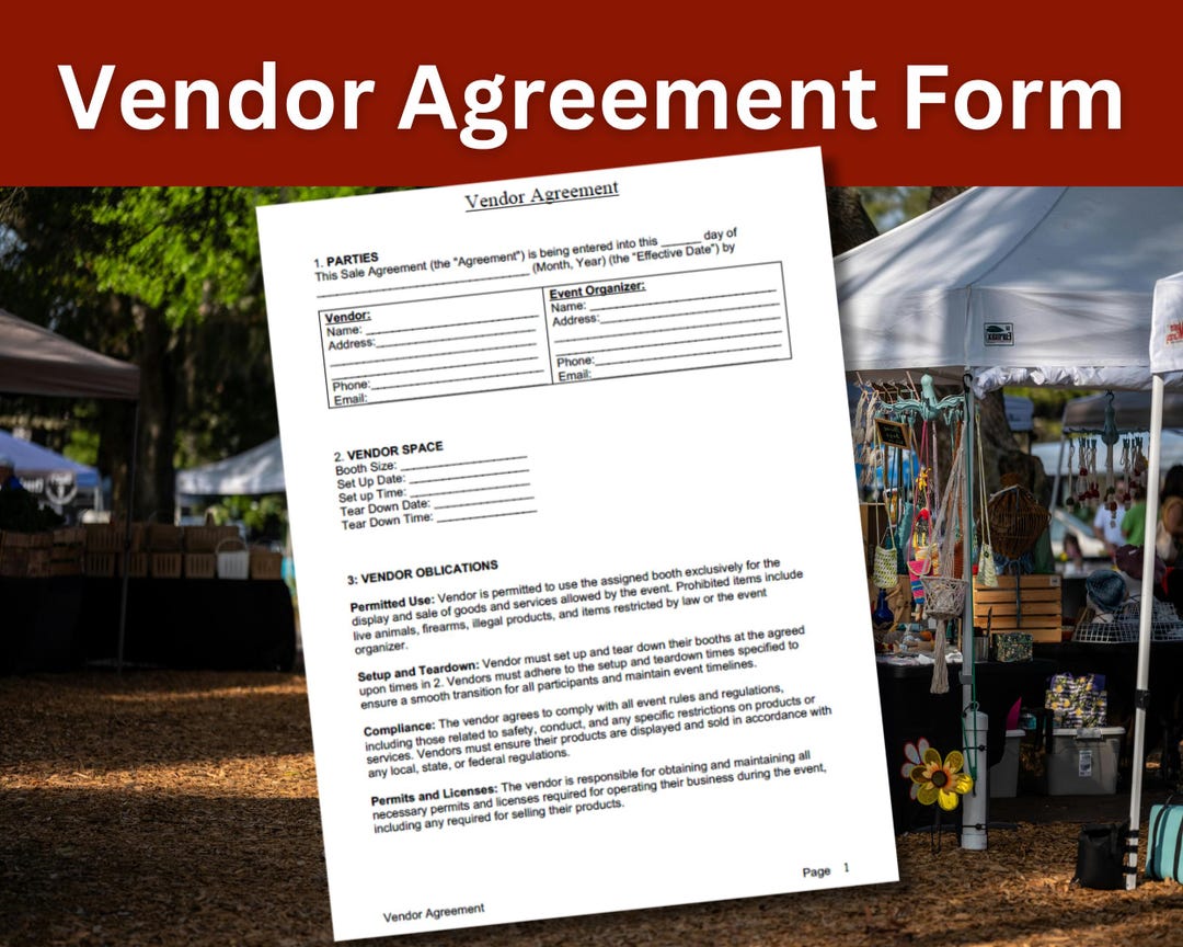 Vendor Agreement Form | Editable Word & Printable PDF | Craft Fair ...