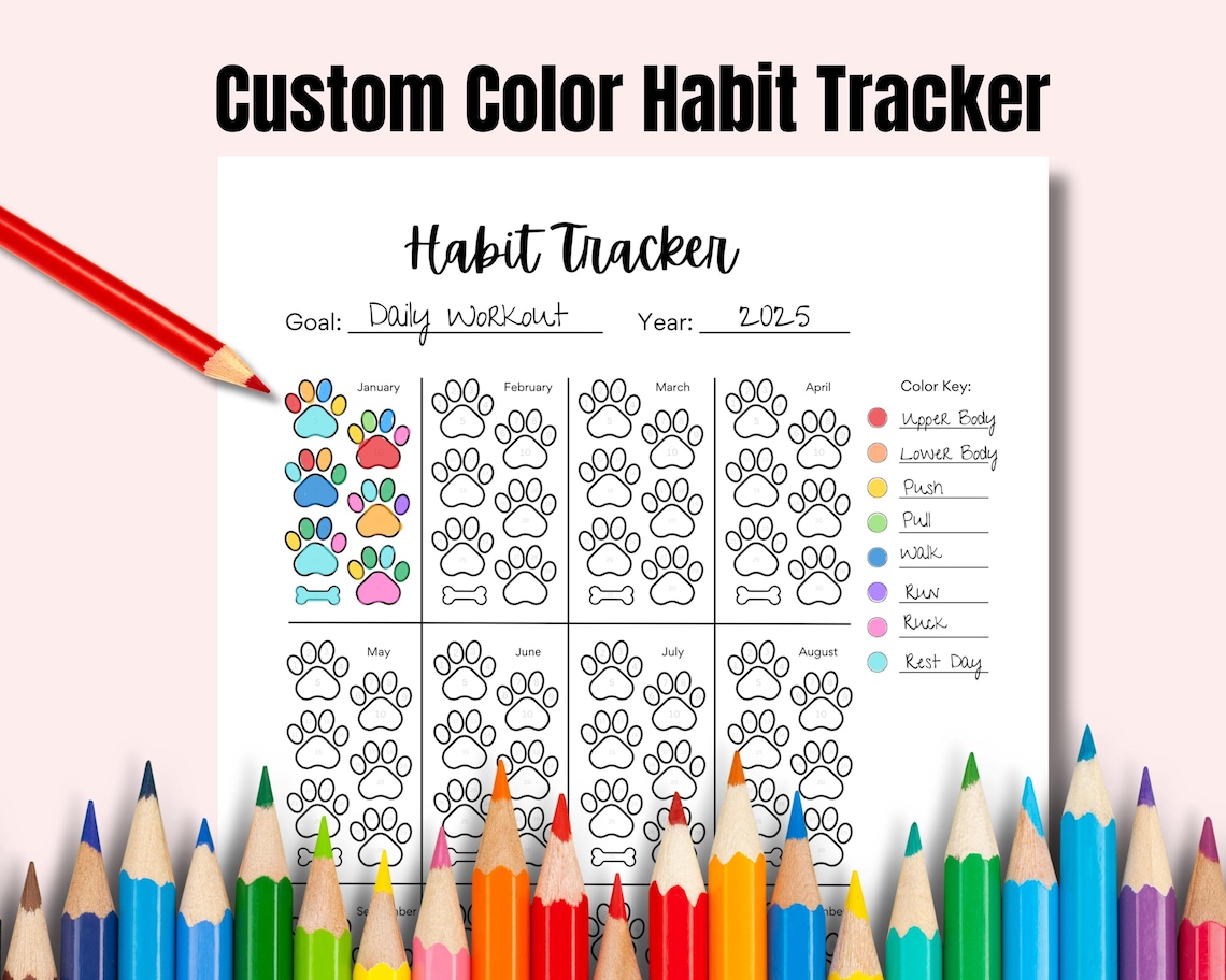 Puppy Paws Habit Tracker | Goal Tracker | Yearly Tracker | Personal ...