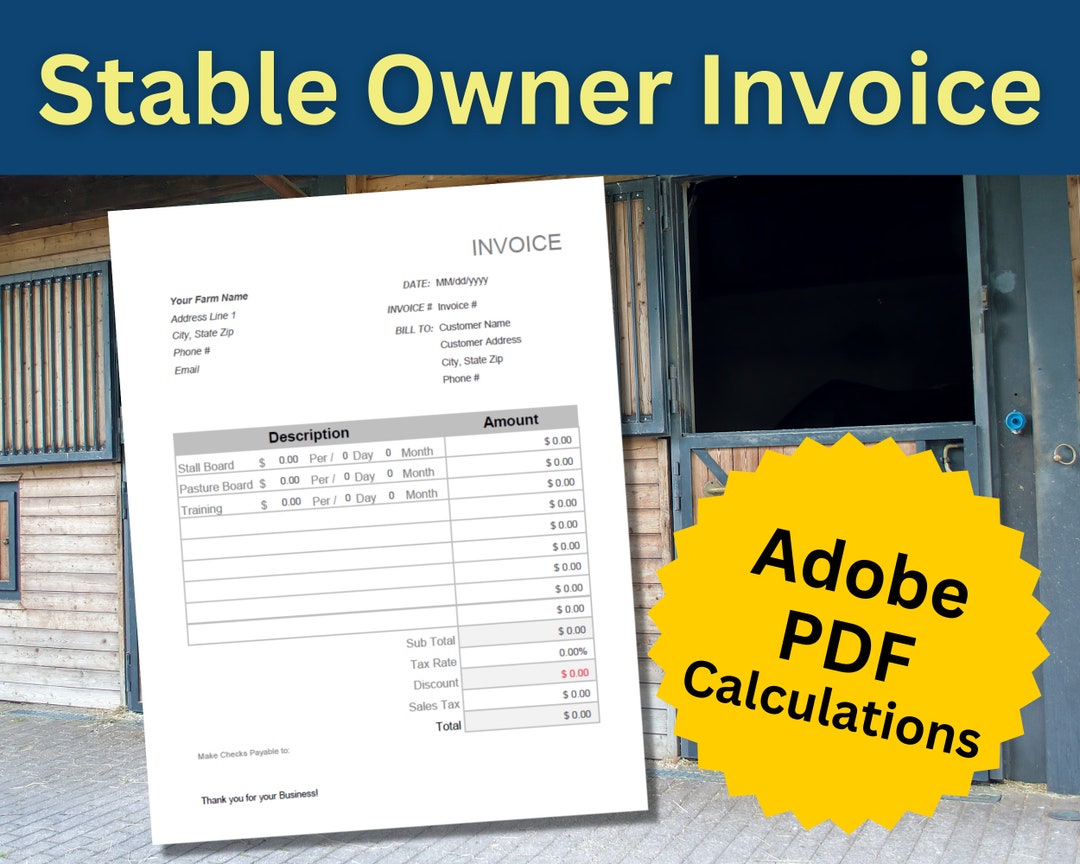 Custom Stable Owner Invoice - Horse Boarding Invoice - Horse Care ...