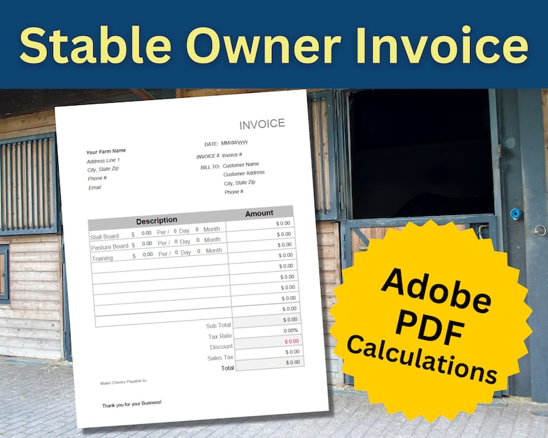 Customizable Horse Stable Invoice: Boarding & Care (PDF) - Etsy