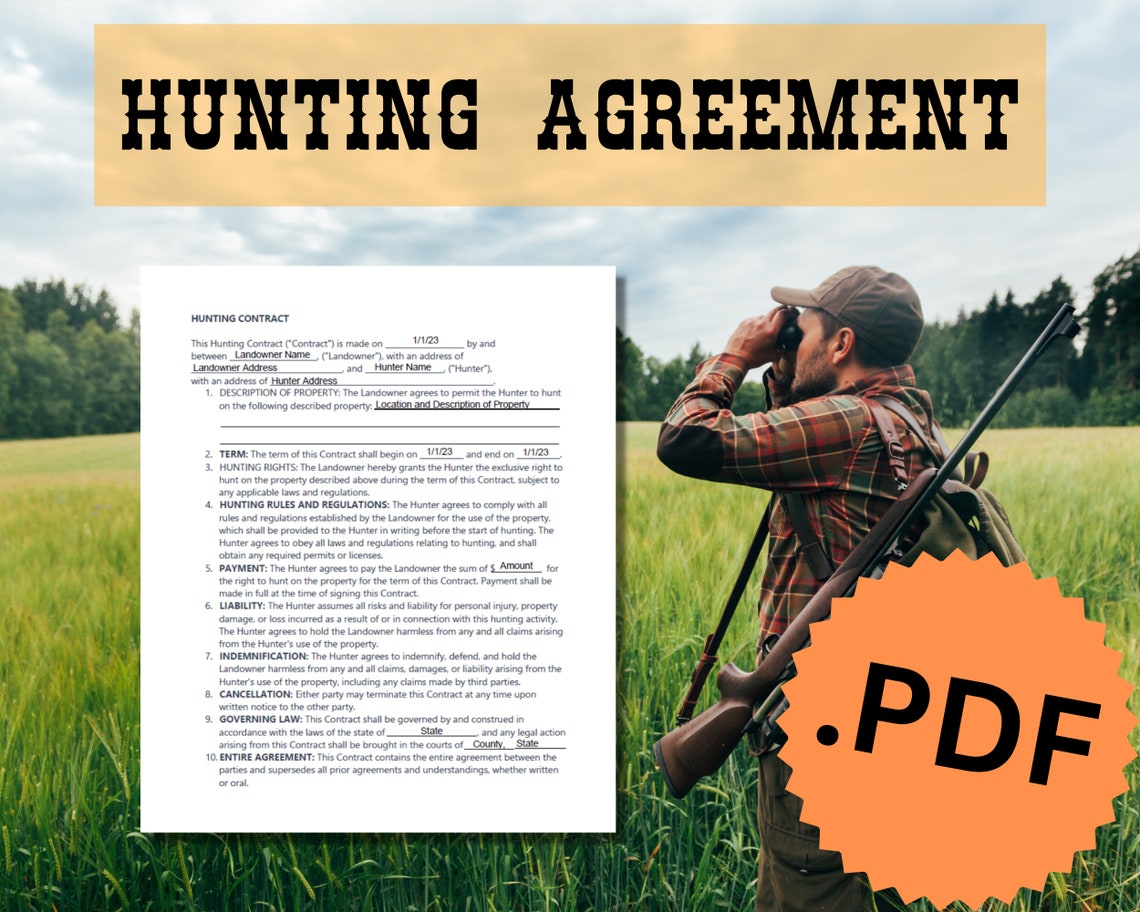 Fillable Hunting Contract - Land Use Contract - Hunters Contract - Deer ...