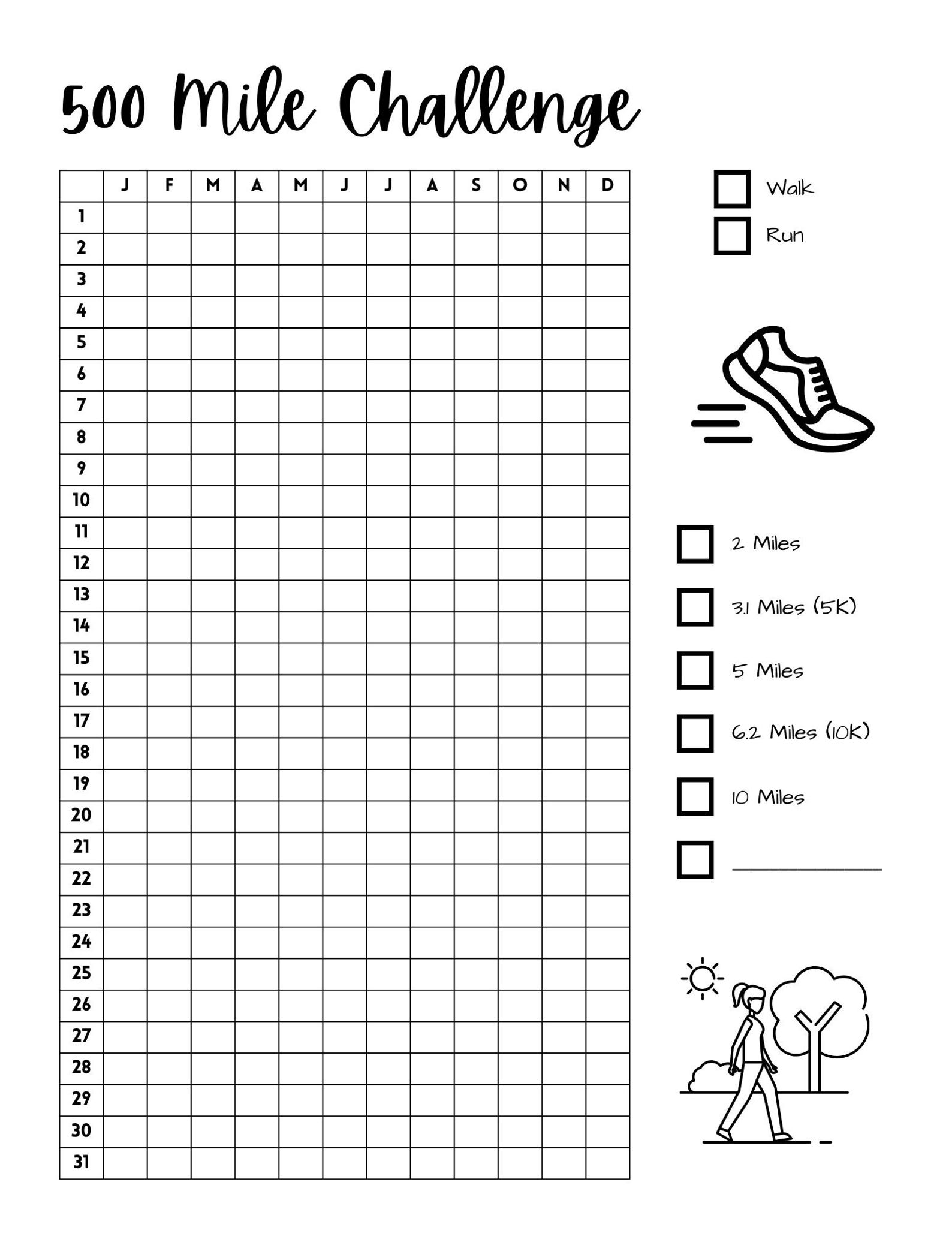 500 Mile Challenge | Walk 500 Miles 2025 | Run 500 Miles 2025 | Fitness ...