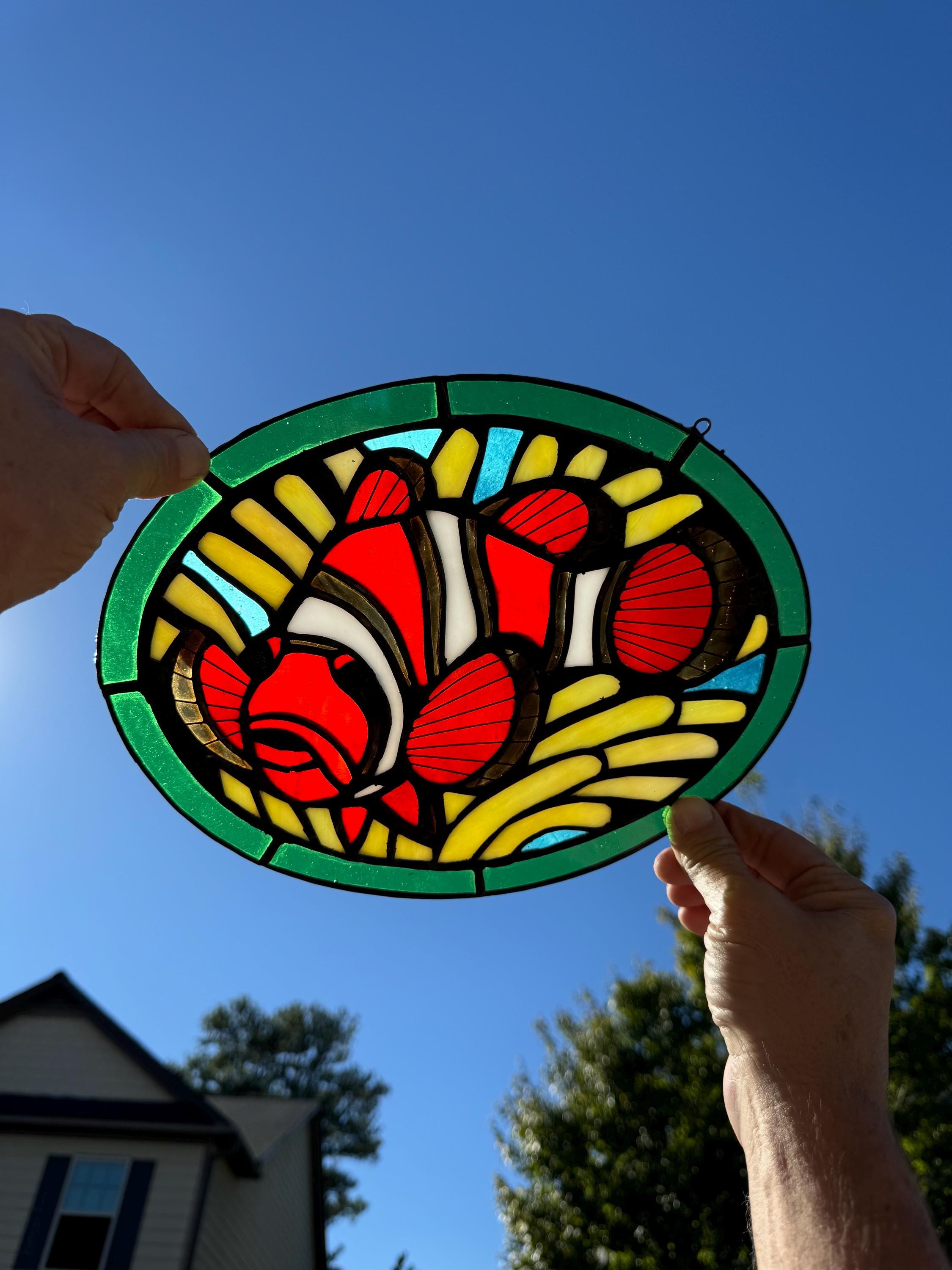 Stained Glass - Stained Glass Clown Fish - Stained Glass Fish - Stained ...