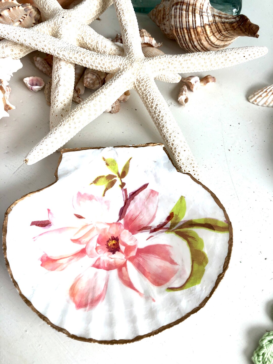 Pink Magnolia Shell Ring/trinket Dish, Coastal Beach House Décor ...