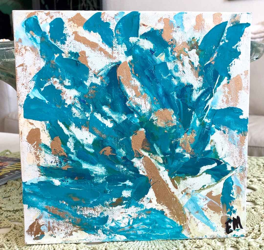 Turquoise Abstract Oil Painting, Beach Cottage Painting, Nautical Wall ...