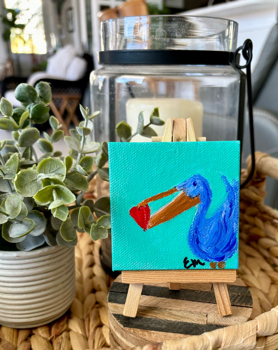 Mini Pelican Acrylic Painting on Canvas, Valentine Pelican and Heart ...