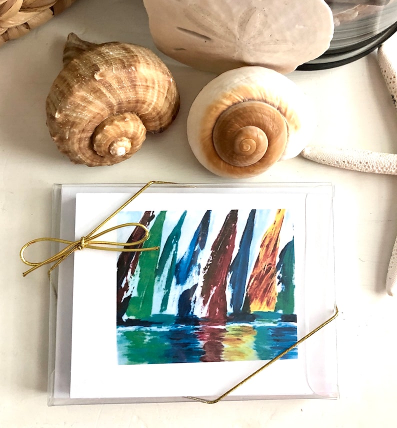 Sailboat Blank Note Cards, Set of 8 Coastal Sailboat Greeting Cards ...