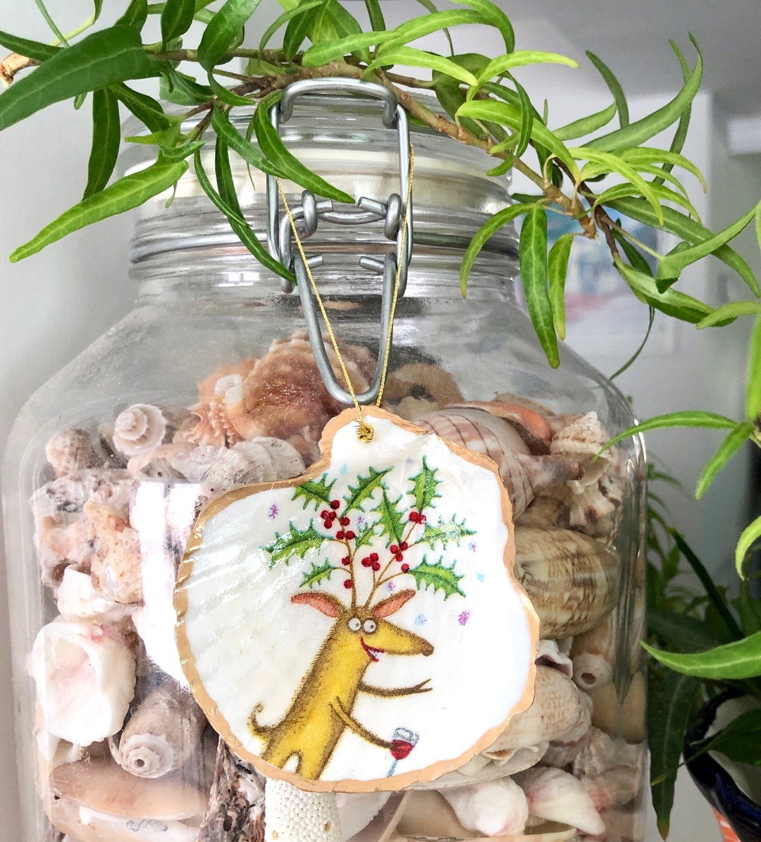 Scallop Shell Reindeer Christmas Tree Ornament, Hostess Gift - Etsy