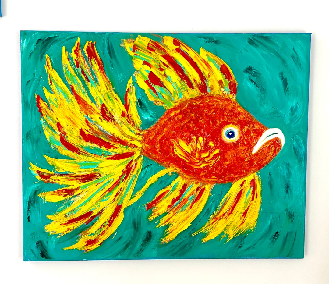 Funky Goldfish Textured Oil Painting by Evie Mineau, Fish Wall Art ...
