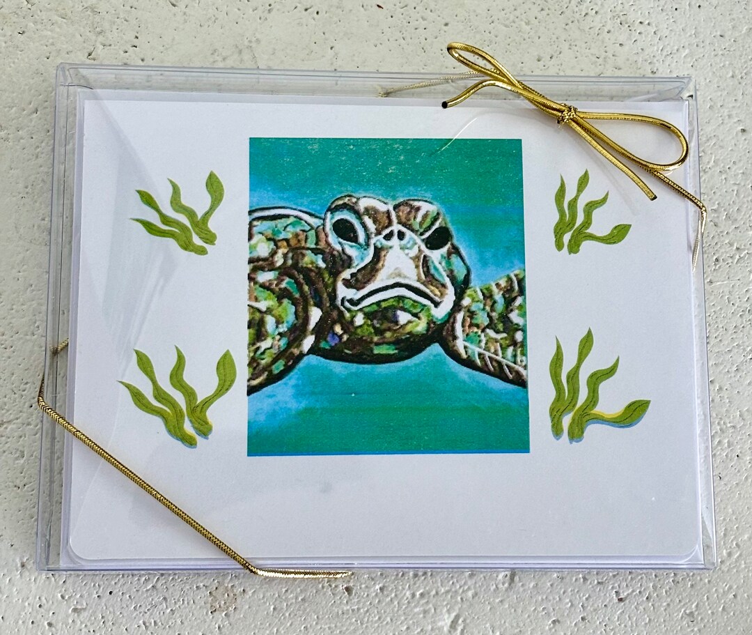 Sea Turtle -blank Folded Note Cards Set of (8) Turtle Cards/envelopes ...
