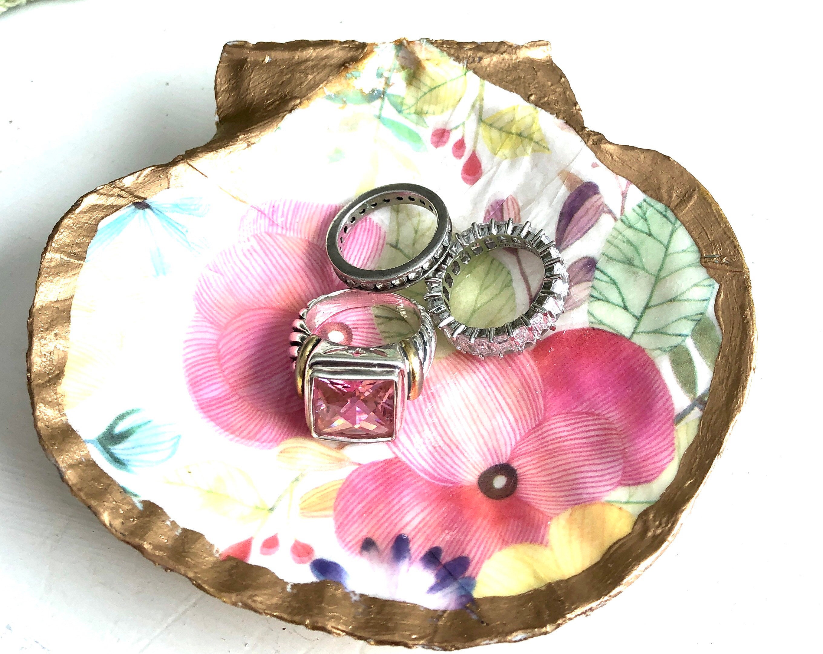 Pink Petunia Sea Shell Trinket, Beach Ring Dish, Coastal Grandmother ...