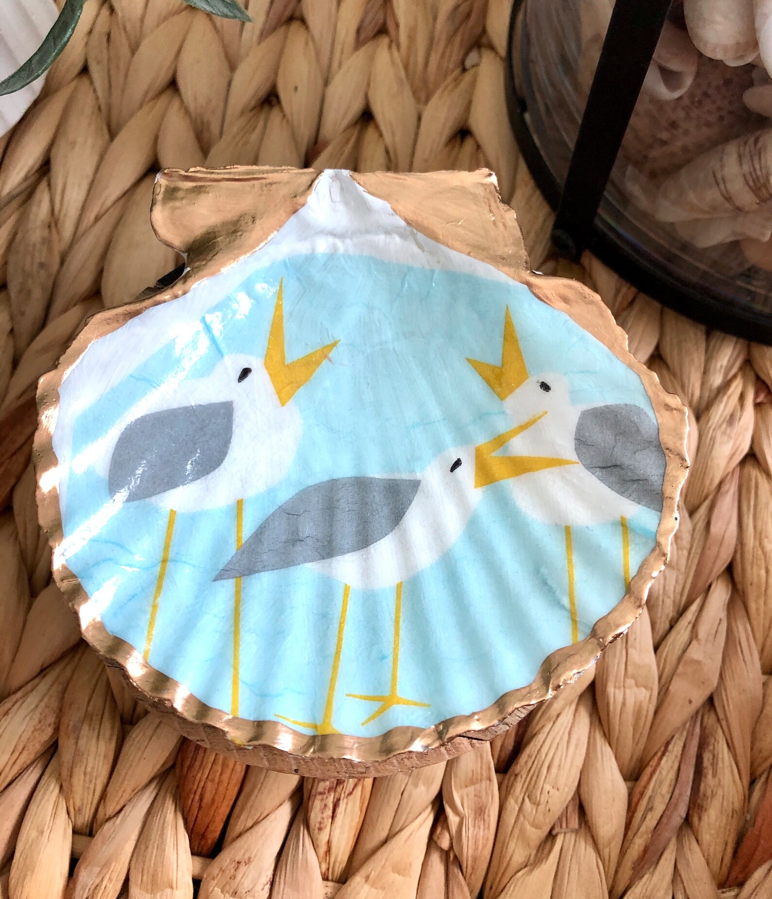 Shore Birds Trinket Dish, Hostess Gift, Scallop Shell Jewelry Holder ...