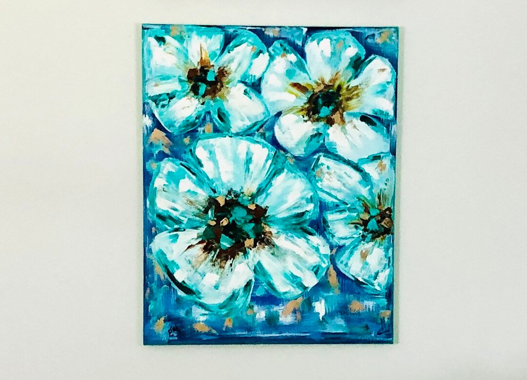 Abstract Brilliant Blue Floral Painting by Evie Mineau, Blue Flowers ...