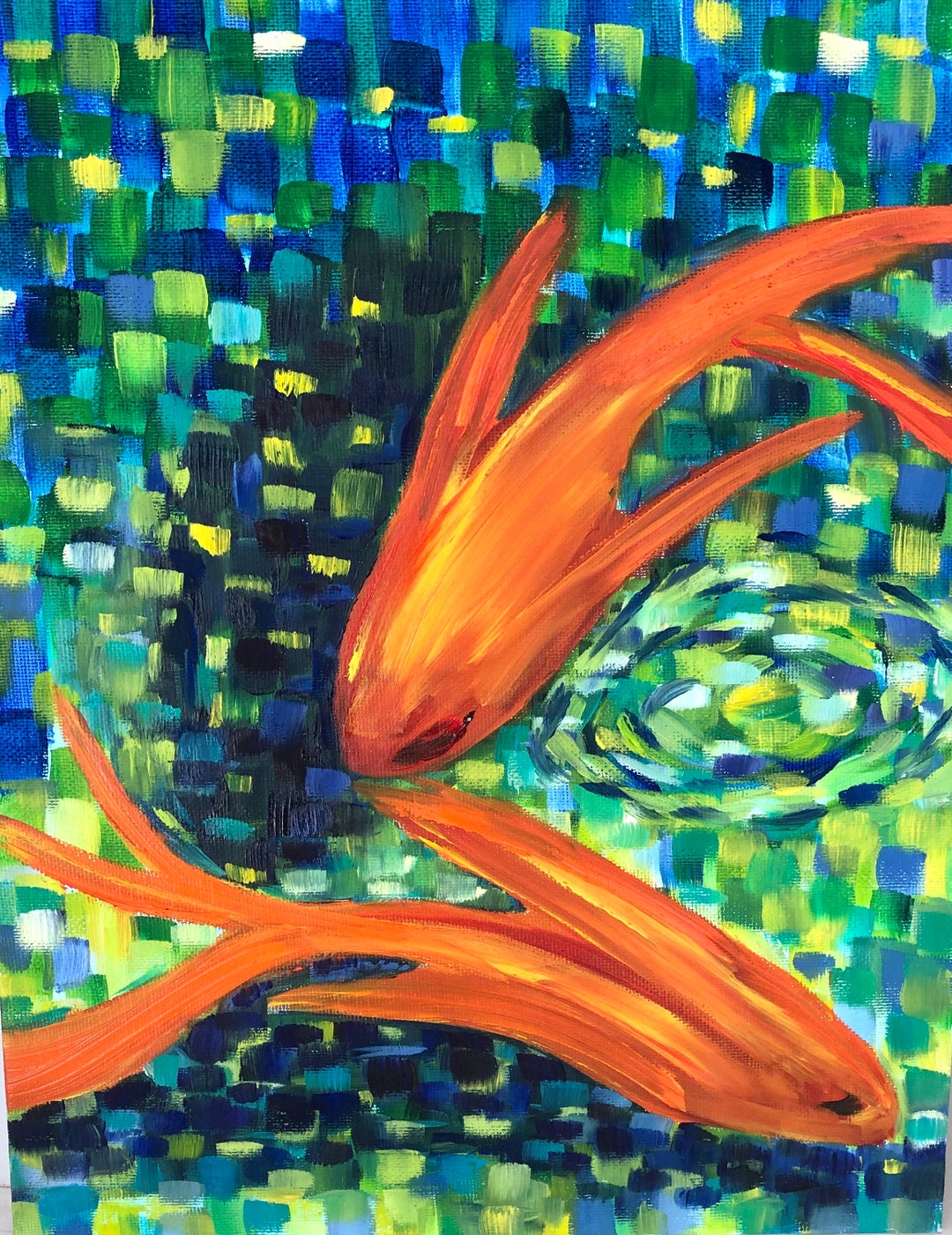 Koi Fish Oil Painting, Koi Fish Abstract Art, Koi Fish Gift, Coastal ...