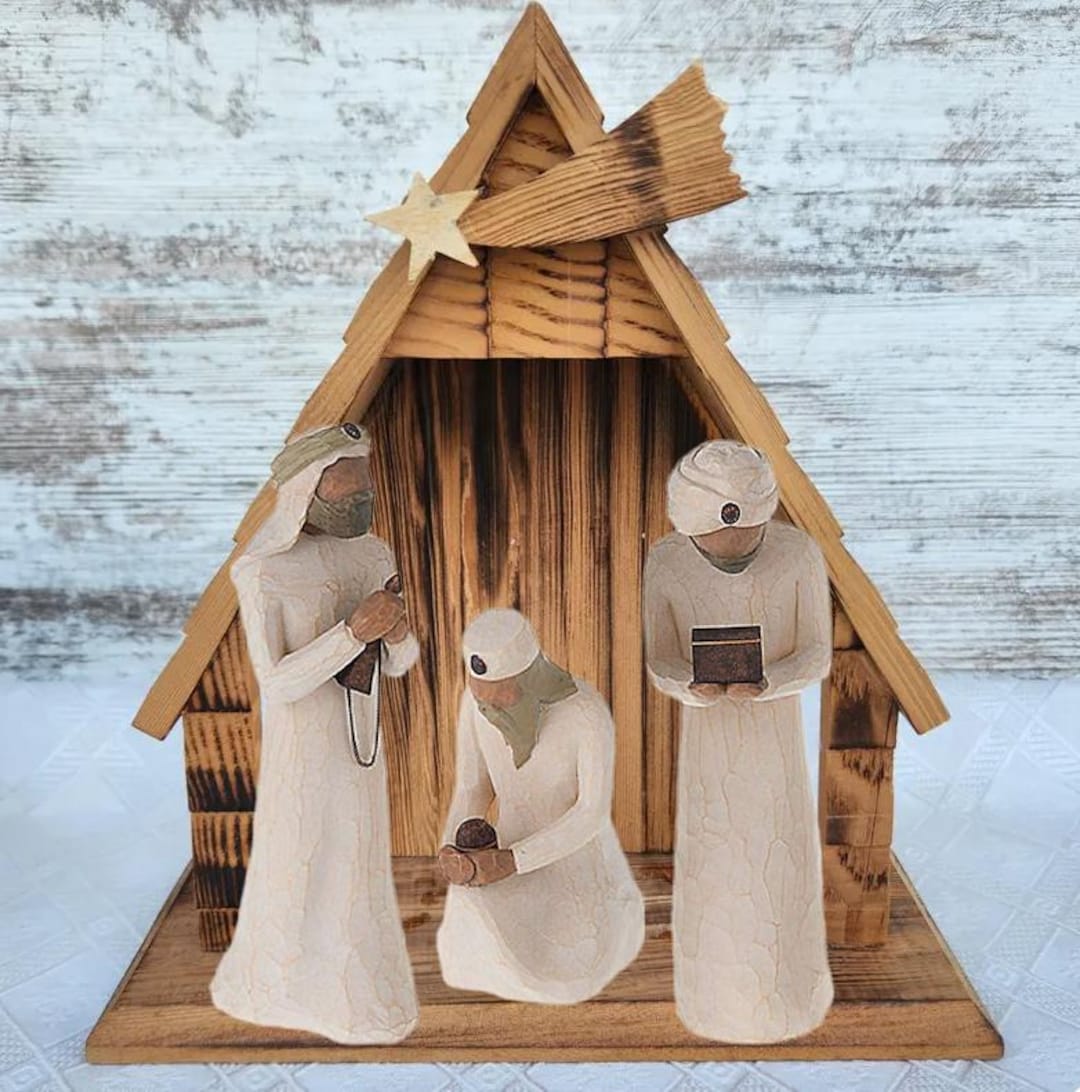 Nativity Stable Creche, Wooden Manger, Nativity Three Man - Etsy