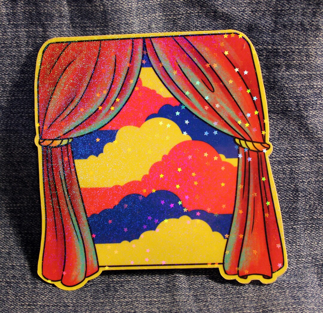 Curtains With Primary Color Clouds - Holographic Decal - Etsy