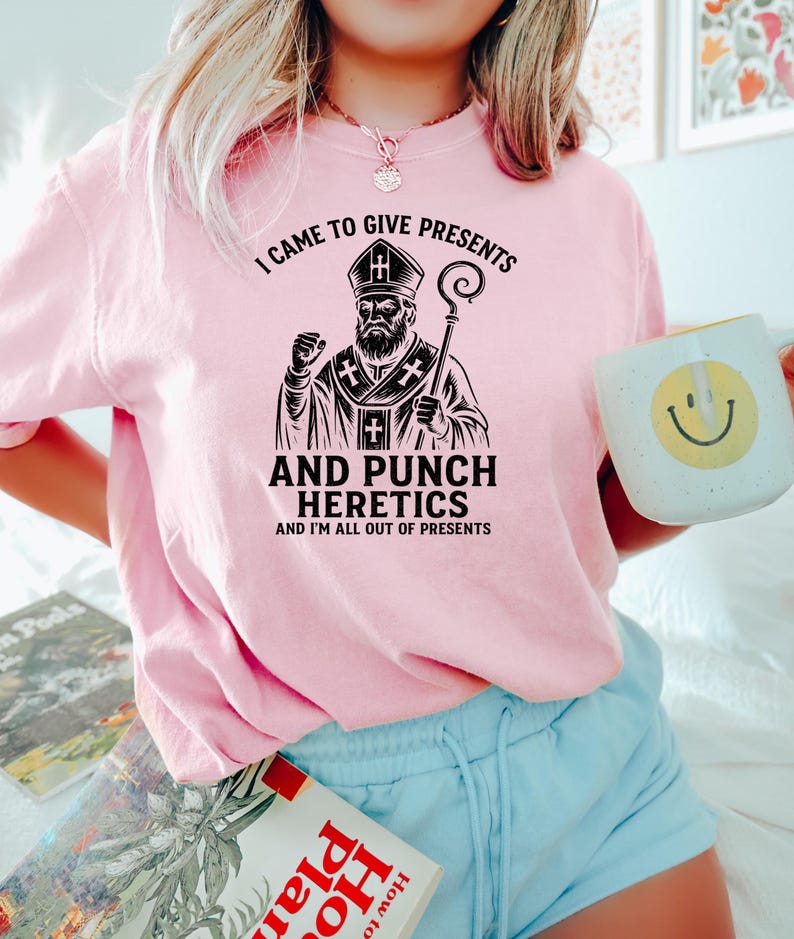 Punch Heretics Shirt, Funny Pope Graphic Shirt, Sarcastic Christmas Tee ...