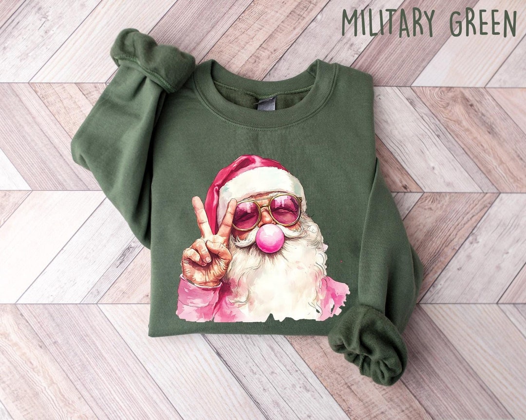 Pink Santa Claus Peace Sign Sweatshirt, Santa Claus Sunglasses Bubble ...