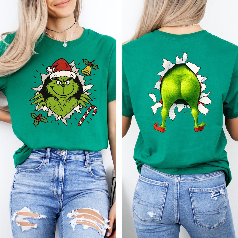 Funny Grinch Christmas Front-back Hoodie, Two-sided Santa Grinch Shirt ...