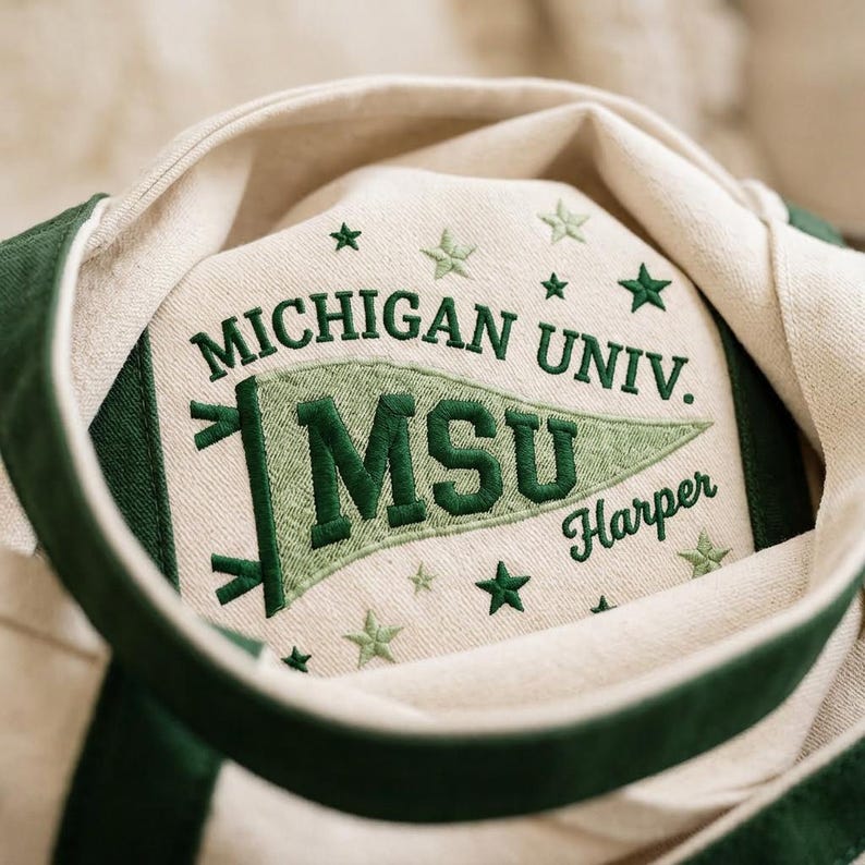 Custom Embroidered Pennant Flag Tote Bag, Personalized School Spirit ...