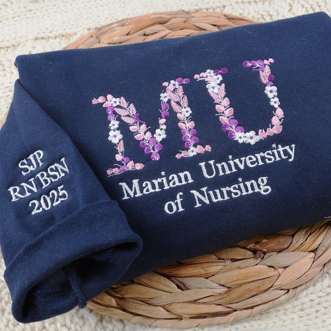 Custom College Floral Embroidered Hoodie, Floral Letter Embroidered ...